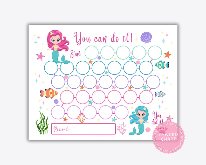 Mermaid Reward Chart for Girls: Potty Training, Homeschool (PDF) - Etsy