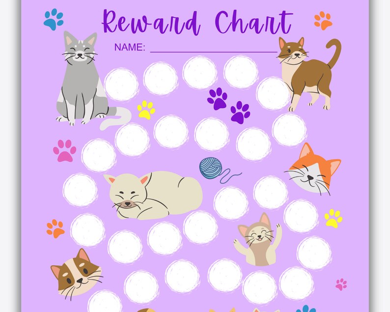 Cat Reward Chart, Printable Reward Chart, Printable Potty Chart for ... Cat Reward Chart, Printable Reward Chart, Printable Potty Chart for ...