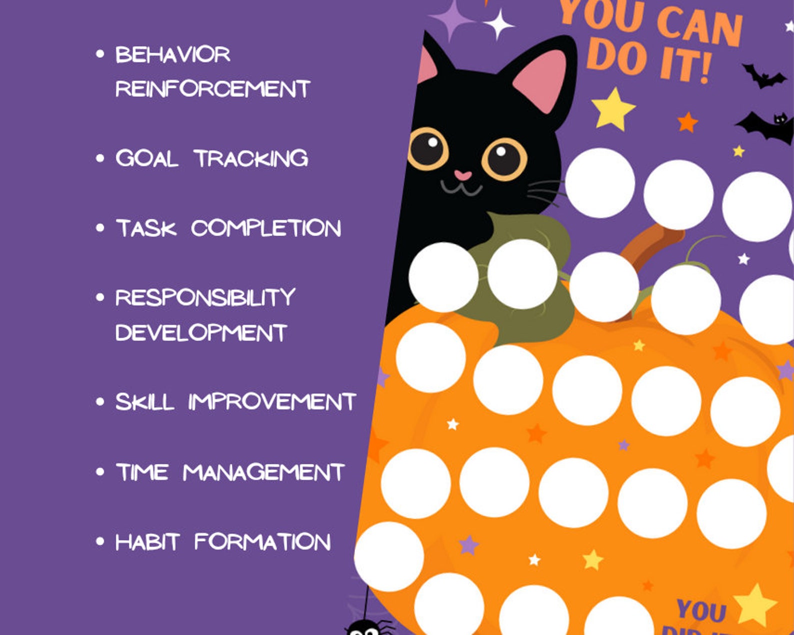 Halloween Reward Sticker Chart for Kids: Pumpkin Cat Design (PDF) - Etsy