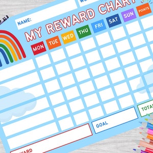 Rainbow Chore Chart Printable, Kids Reward Chart, Music Practice Chart ...