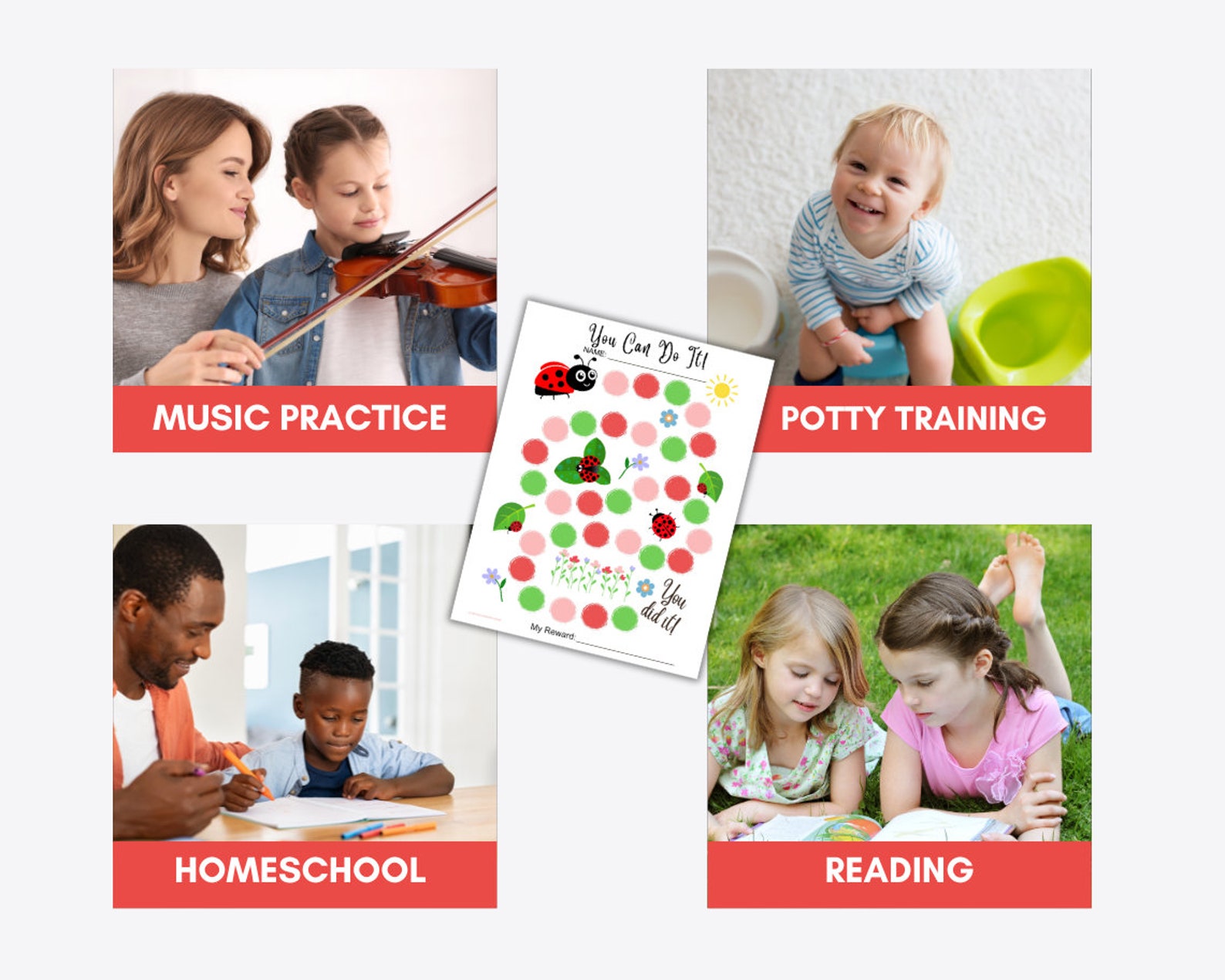 Printable Ladybug Reward Chart: Kids Behavior & Potty Training (digital ...