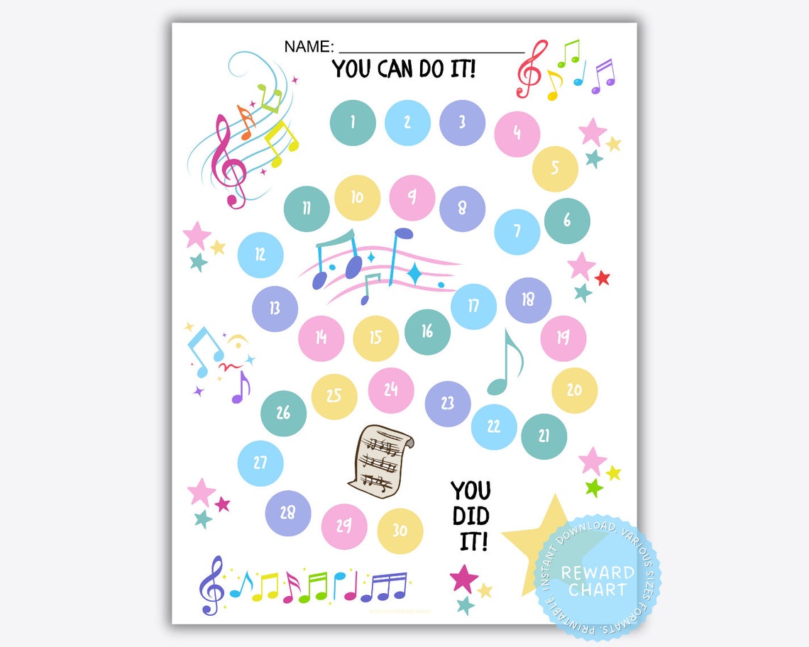 Printable Music Reward Chart, Music Practice, Violin Practice Chart ...