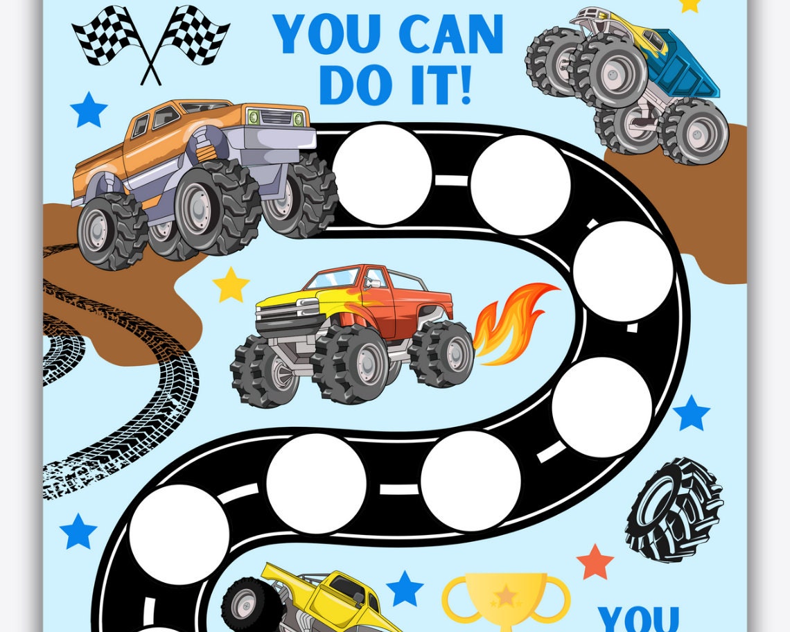 Printable Monster Truck Reward Chart, Boys Behavior Chart, Sleeping ...