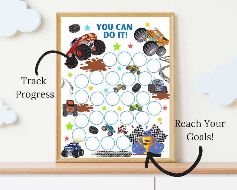Printable Monster Truck Reward Chart, Big Cars Kids Behavior Chart ...