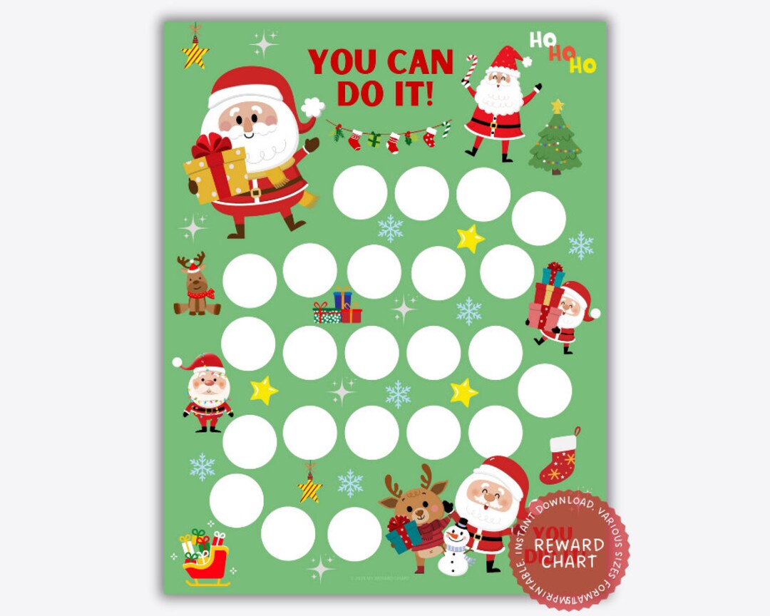 Potty Training Chart PDF, Printable Christmas Reward Chart, Kids Reward ...