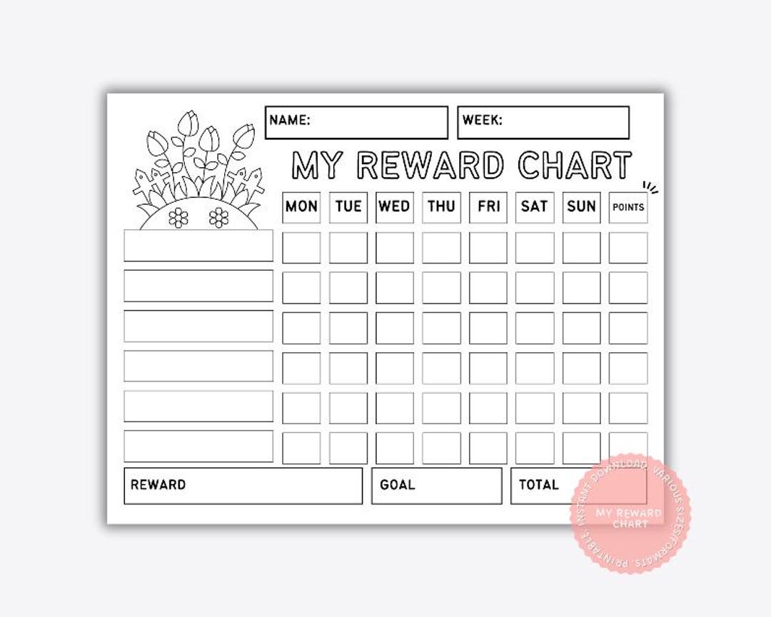 Printable Reward Chart for Kids, Flower Sticker Chart, Potty Training ...