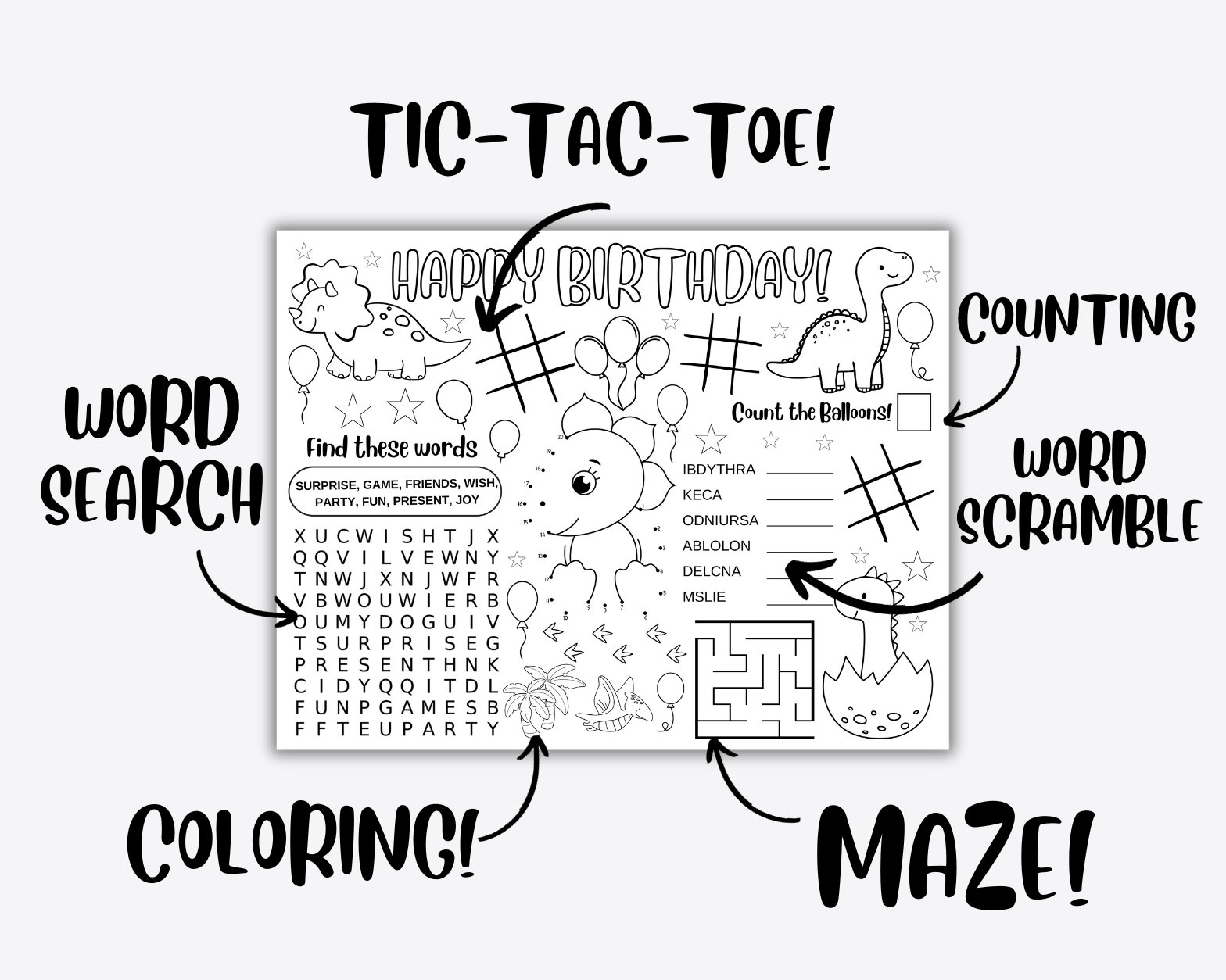 Birthday Activity Placemat, Birthday Coloring Placemat, Printable ...