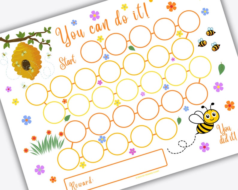 Printable Bee Reward Chart, Honey Bee Behavior Chart, Reward Chart Kids ...