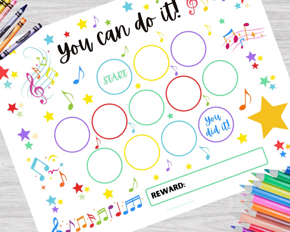 Kids Music Reward Chart, Music Reward Chart, Music Sticker Chart ...