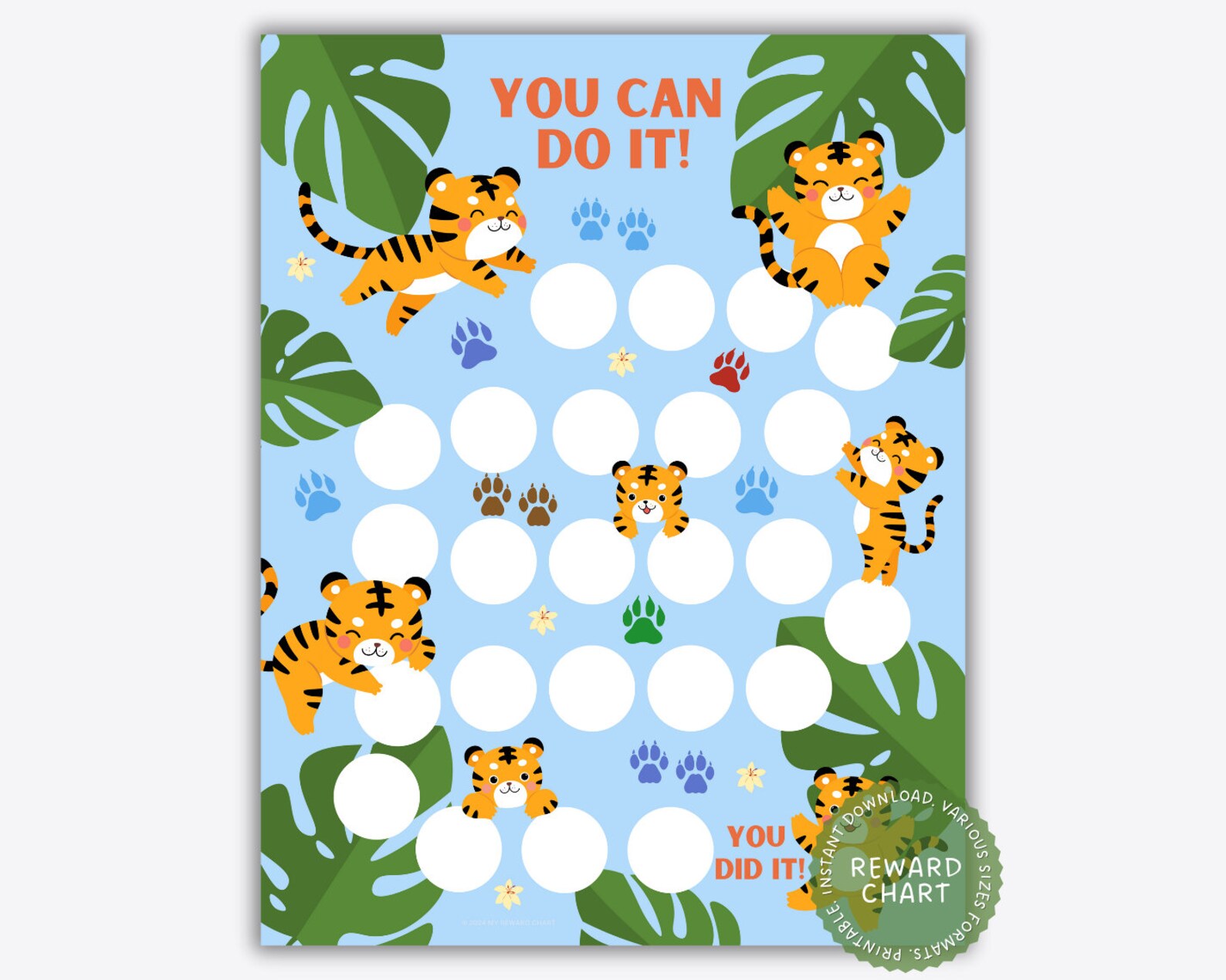 Tiger Sticker Chart Printable, Tiger Reward Chart, Wild Animal Potty ...
