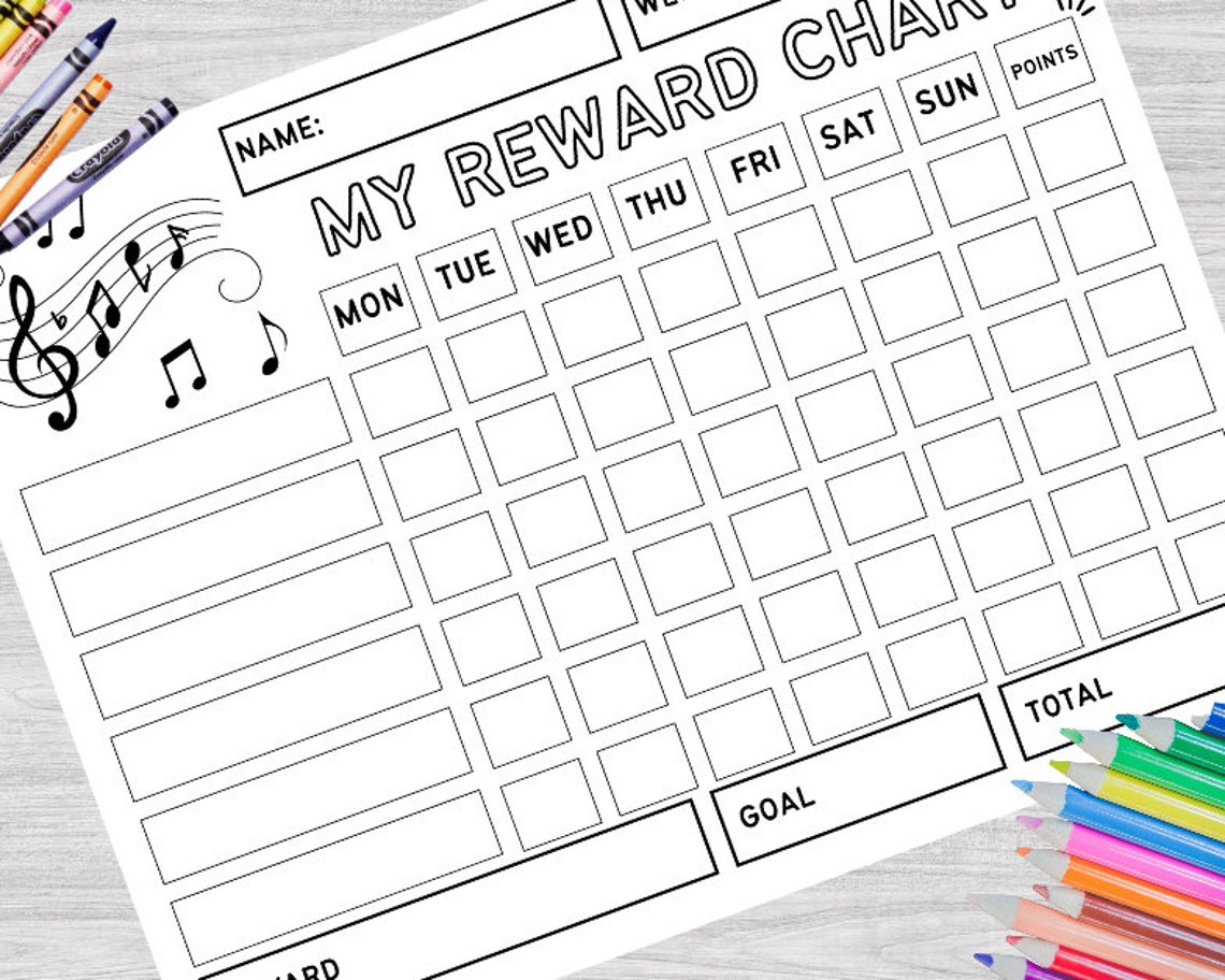 Printable Music Reward Chart, Music Practice Chart, Kids Reward Chart ...