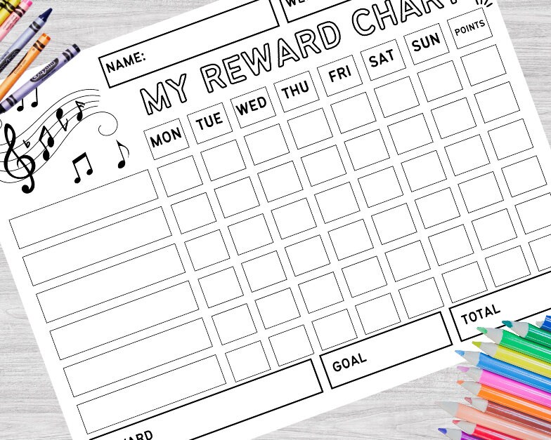 Printable Music Reward Chart, Music Practice Chart, Kids Reward Chart ...