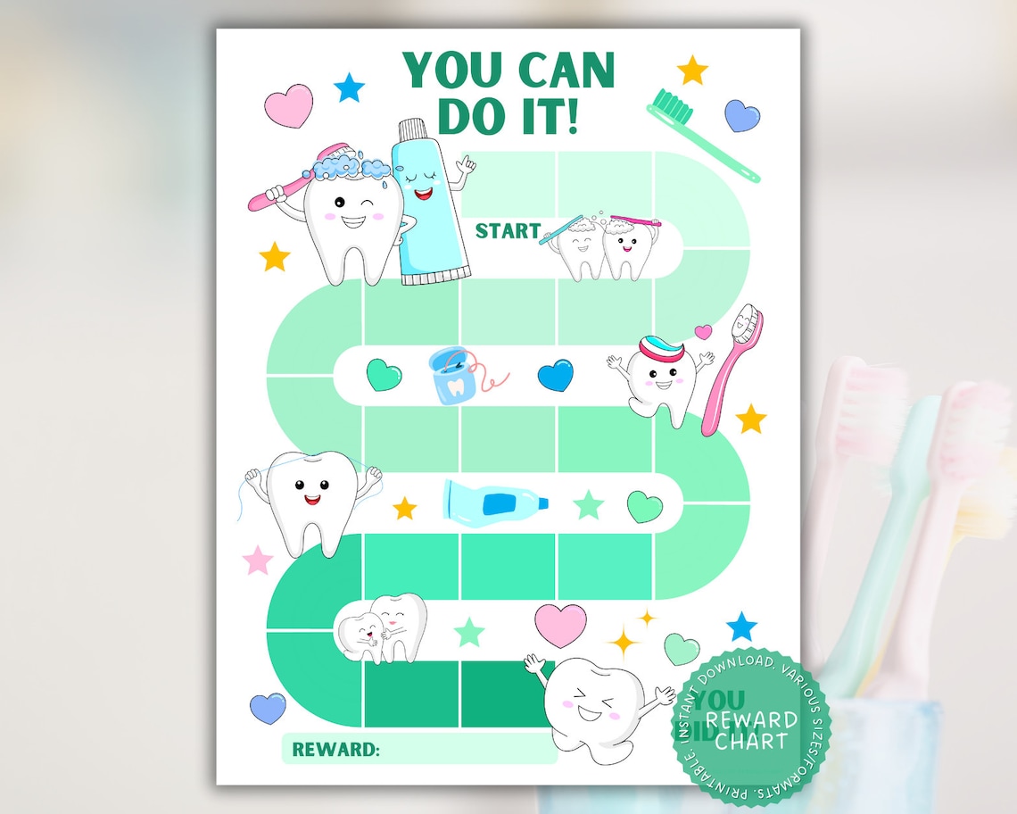 Reward Chart, Brush Your Teeth Reward Chart, Kids Reward Chart, Teeth ...