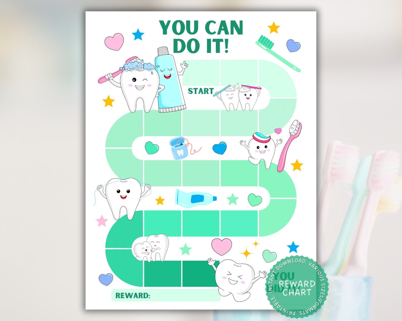 Reward Chart, Brush Your Teeth Reward Chart, Kids Reward Chart, Teeth ...