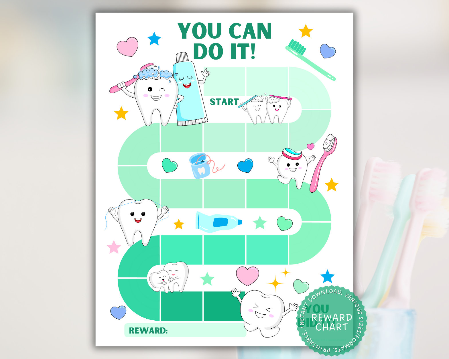 Reward Chart, Brush Your Teeth Reward Chart, Kids Reward Chart, Teeth ...