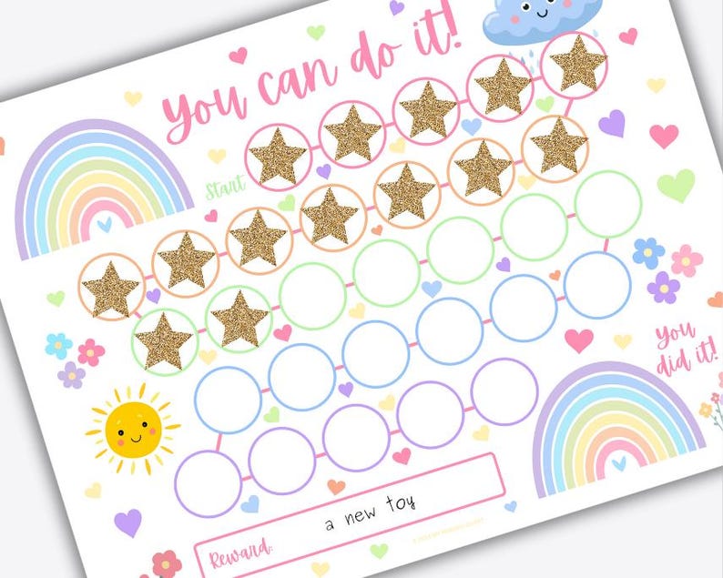 Rainbow Reward Chart Bundle, Printable Sticker Chart, Incentive Chart ...