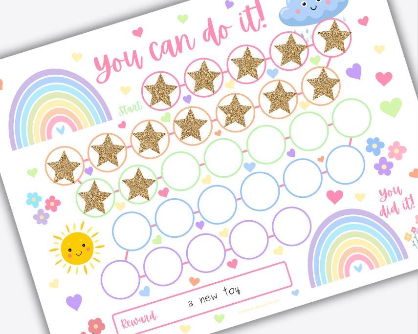 Rainbow Reward Chart Bundle, Printable Sticker Chart, Incentive Chart ...