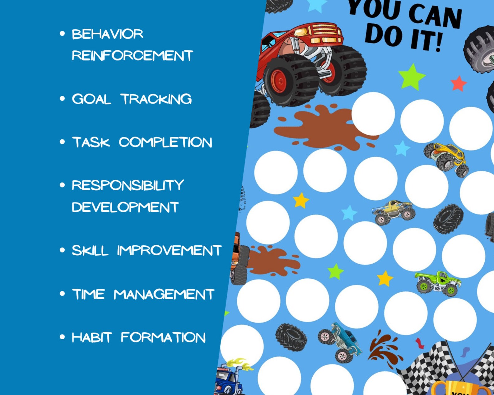 Printable Monster Truck Reward Chart, Big Cars Kids Behavior Chart ...