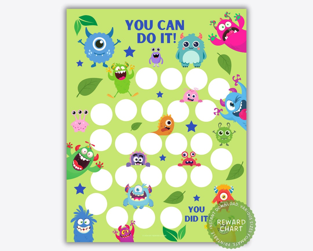 Monster Reward Chart Printable, Sticker Chart, Potty Training, Behavior ...