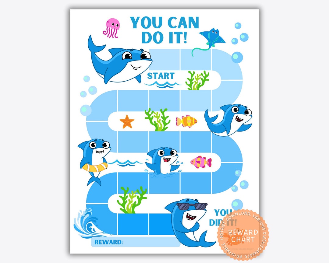 Printable Potty Training Chart, Shark Reward Chart, Kids Reward Chart ...