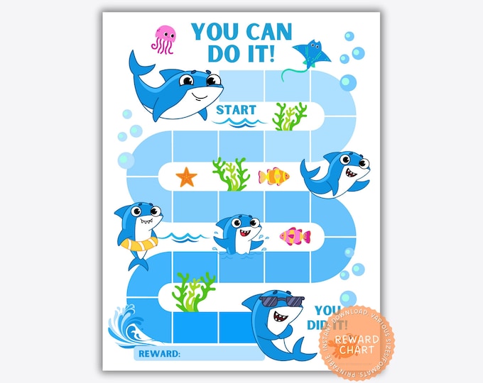 Shark, Reward Chart, Incentive Chart, Chore Chart, Potty Chart, Potty ...
