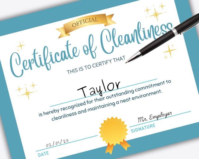 Clean Room Award, Cleanliness Certificate, Tidy Room Award, Kids ...
