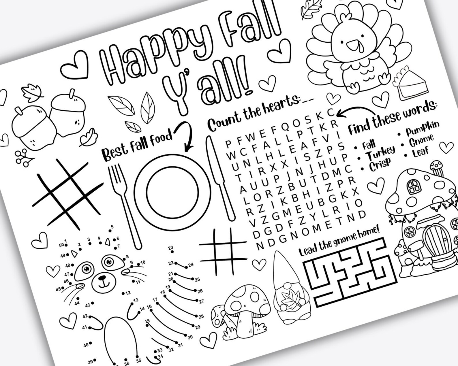 Fall Activity Placemat, Autumn Coloring Placemat, Printable Pumpkin ...