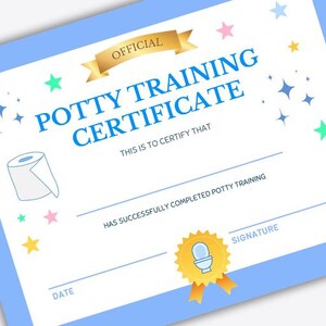Potty Training Certificate, Toilet Training Diploma, Potty Training ...