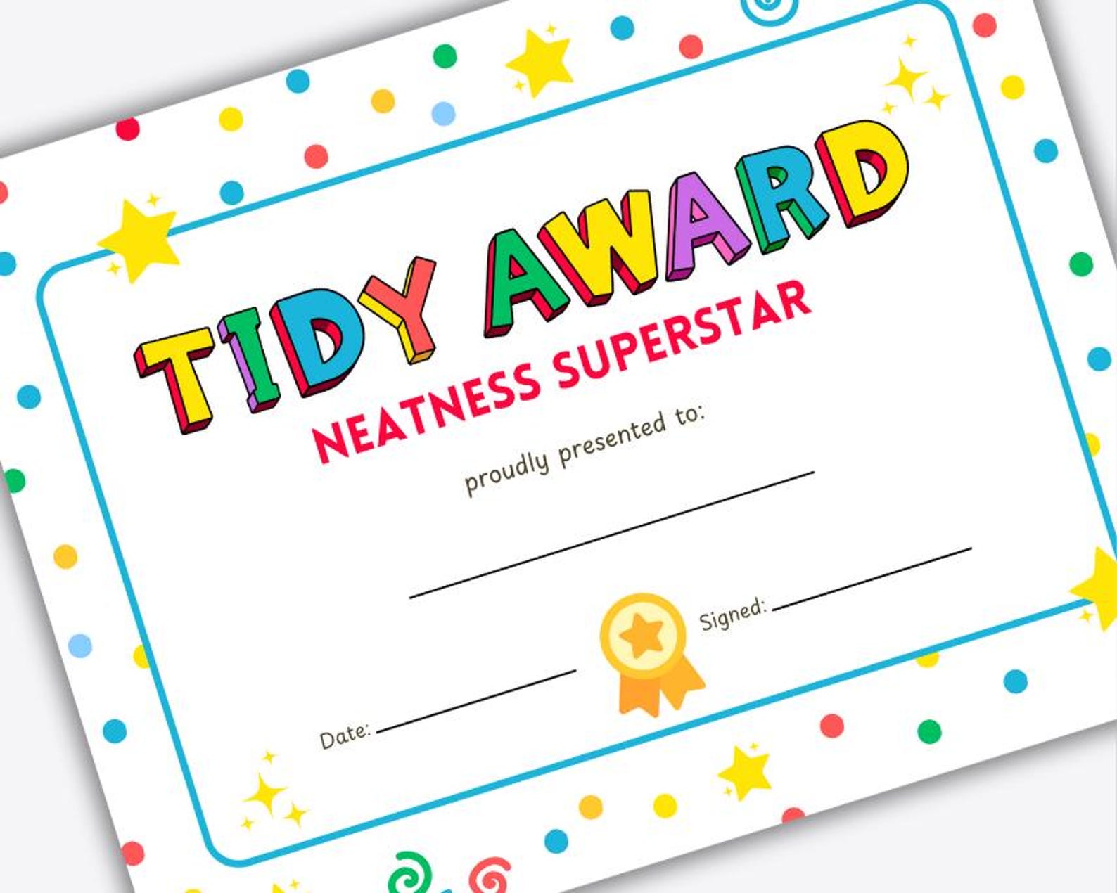 Clean Award, Tidy up Award, Clean Room Certificate, Tidy Desk Award ...