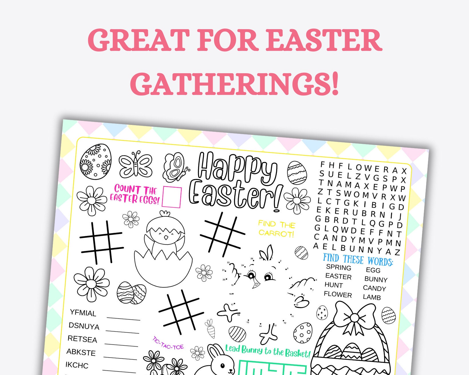 Easter Activity Placemat, Spring Coloring Placemat, Printable Easter ...