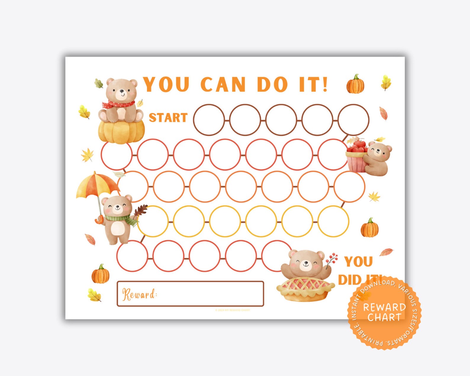 Fall Reward Chart Printable, Kids Reward, Sticker Chart, Behavior Chart ...