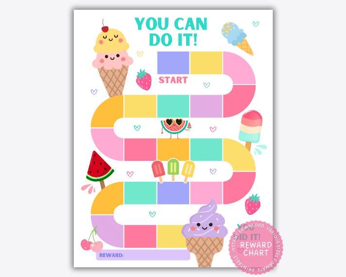 Ice Cream Reward Chart Printable, Kids Behavior Sticker Chart, Habit ...