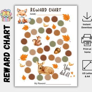 Fall Reward Chart for Kids Forest Animals Reward Chart - Etsy