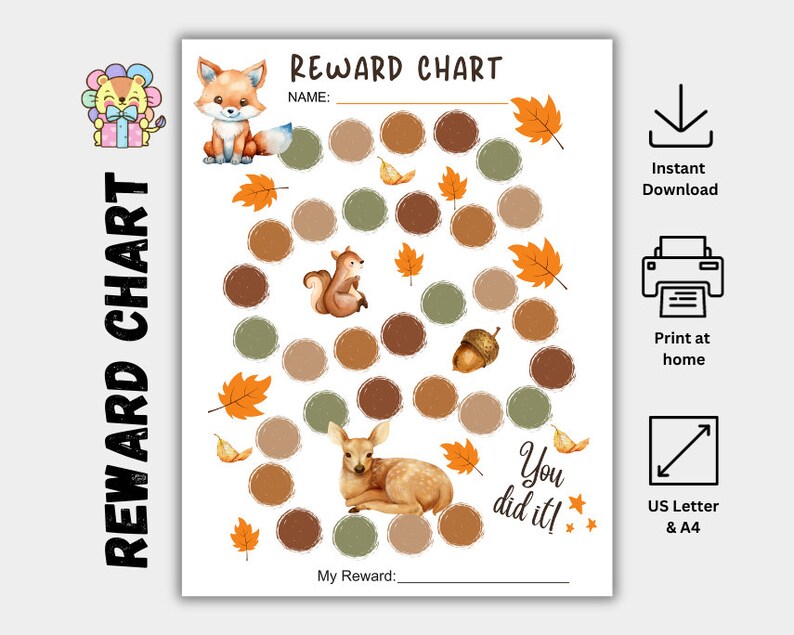 Fall Reward Chart for Kids Forest Animals Reward Chart - Etsy
