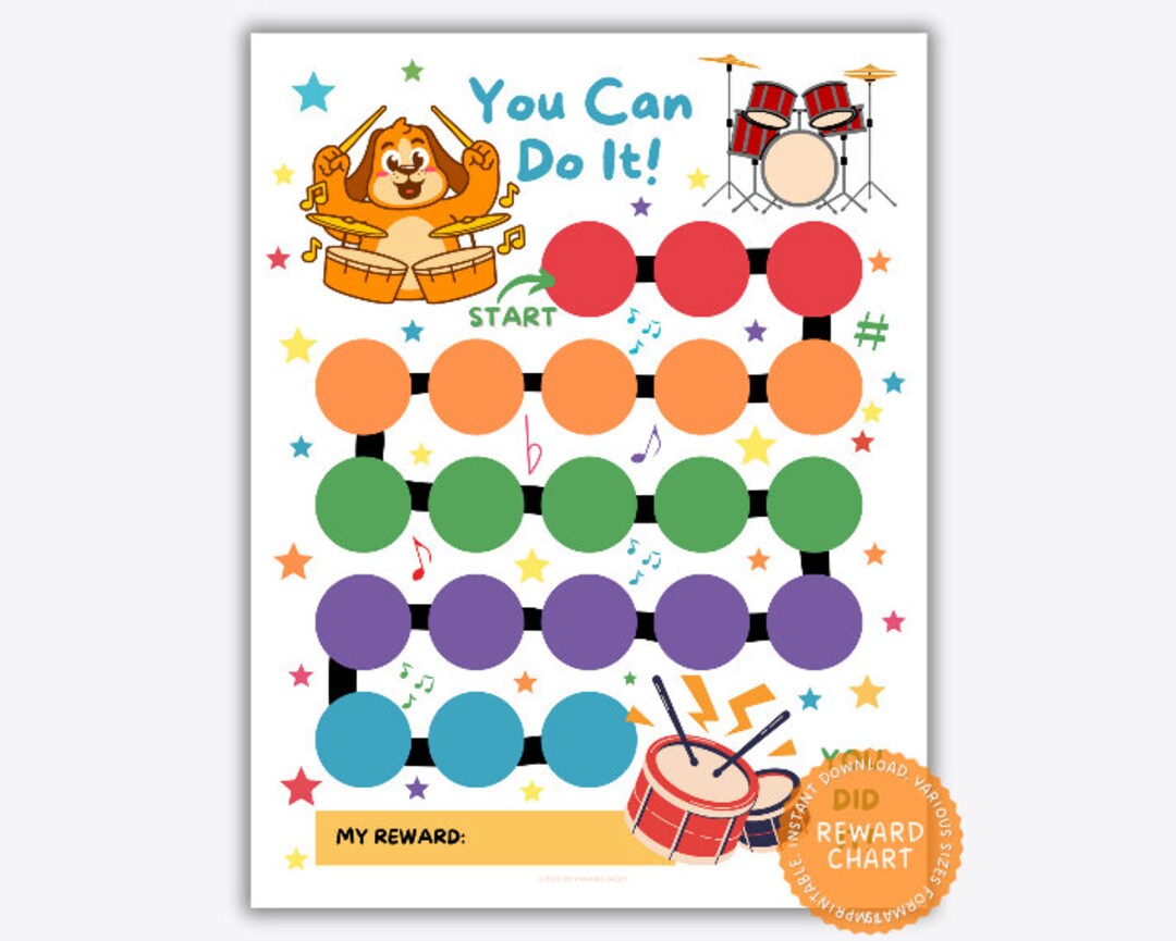 Drums Reward Chart Printable: Kids Music Practice (PDF) - Etsy