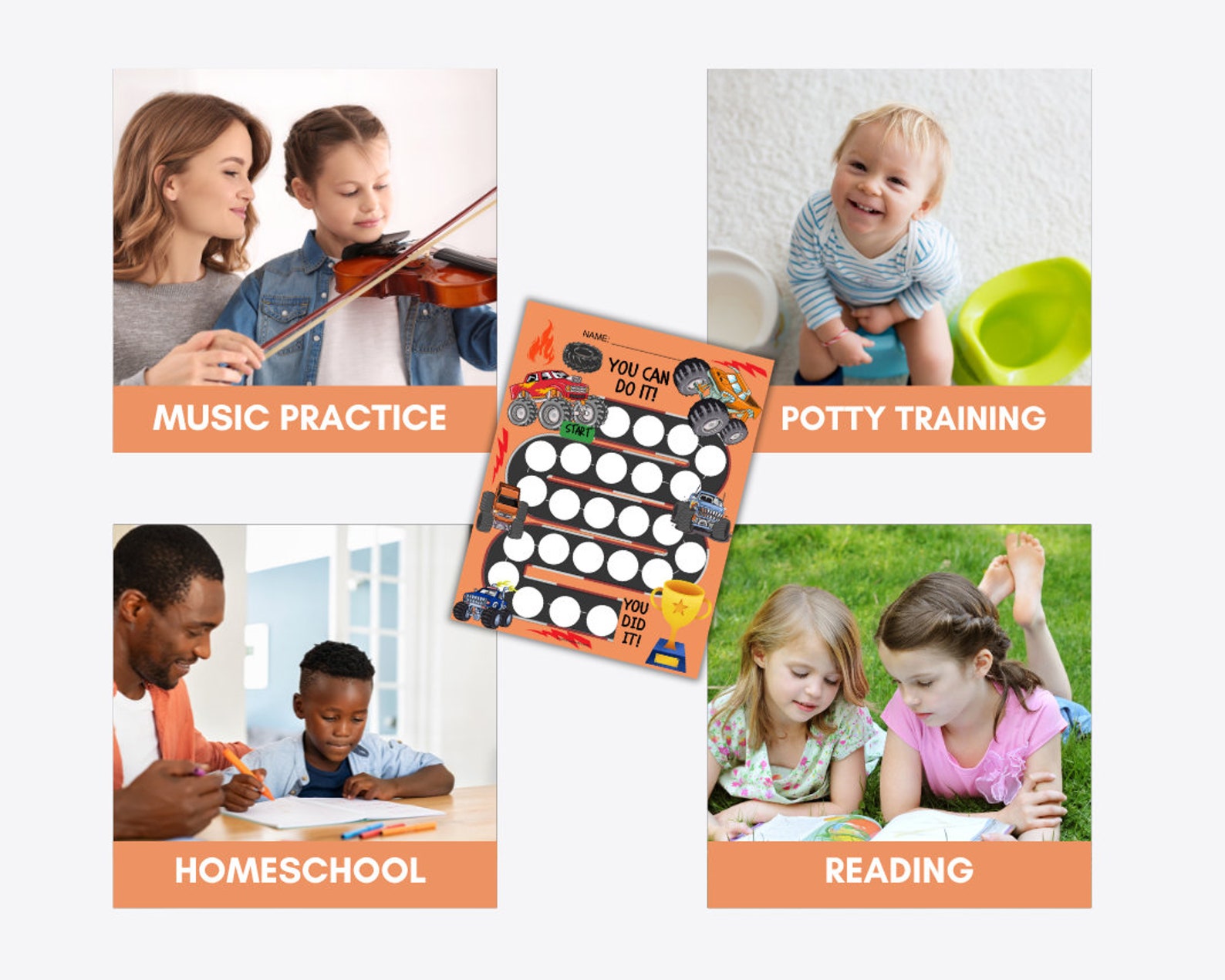 Printable Monster Truck Reward Chart, Big Cars Kids Behavior Chart ...