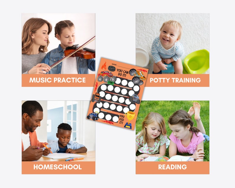 Printable Monster Truck Reward Chart, Big Cars Kids Behavior Chart ...