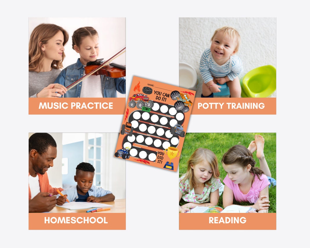 Printable Monster Truck Reward Chart, Big Cars Kids Behavior Chart ...