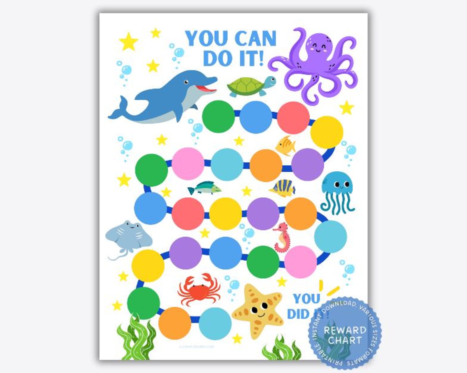 Printable Ocean Animal Reward Chart, Kids Behavior Chart, Potty ...