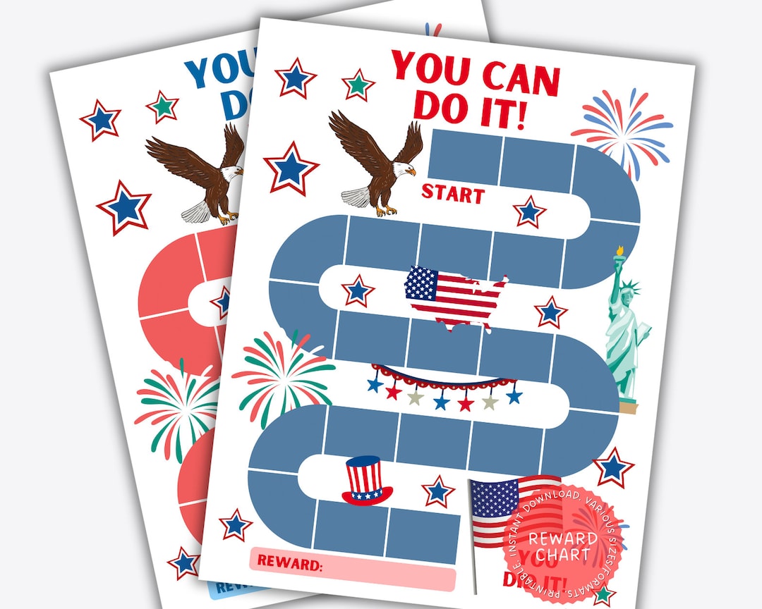 Printable Patriotic Reward Chart, 4th of July Sticker Chart for Kids ...
