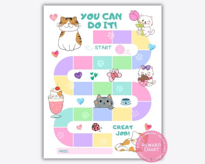 Kitty Cat Reward Chart for Girls, Printable Potty Training & Behavior ...