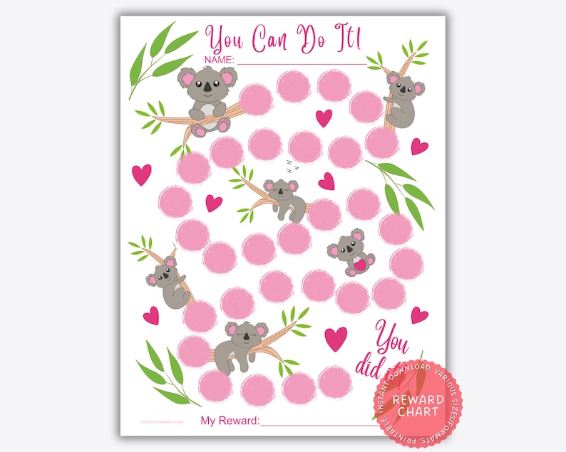 Printable Koala Reward Chart, Animal Reward Chart, Potty Training Chart ...