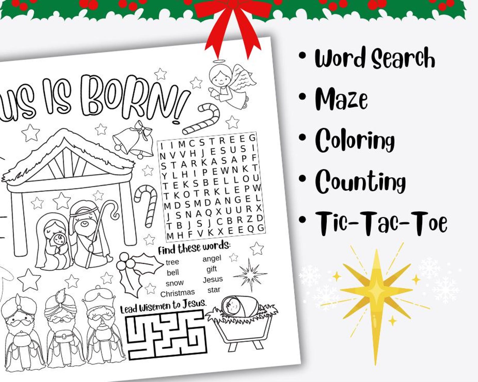 Christmas Nativity Activity Placemat: Kids Coloring Page (PDF) - Etsy