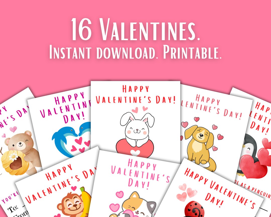 Printable Animal Valentines for Kids: Classroom Valentine Cards ...