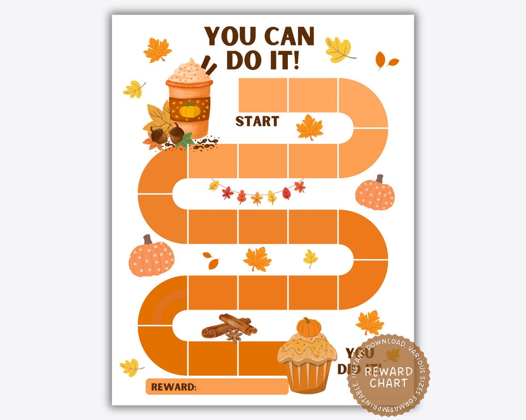 Fall Pumpkin Latte Reward Chart Printable for Kids, Autumn Sticker ...