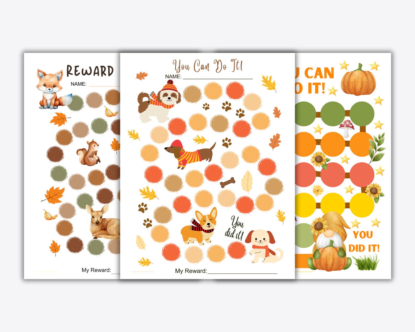 Printable Fall Reward Chart Bundle: Autumn Classroom Behavior Tracker ...