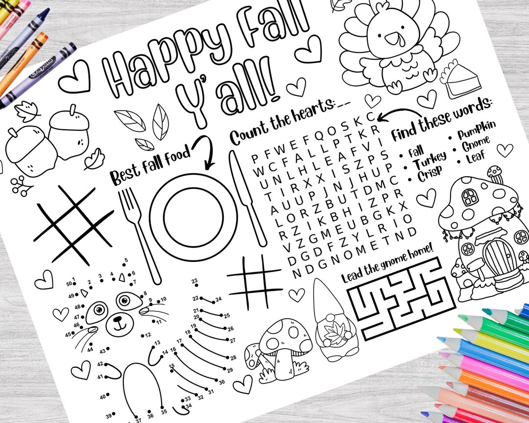 Fall Activity Placemat, Autumn Coloring Placemat, Printable Pumpkin ...