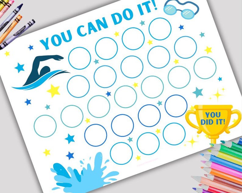 Swimming Reward Chart: Pool Theme, Kids Behavior Tracker (printable PDF ...