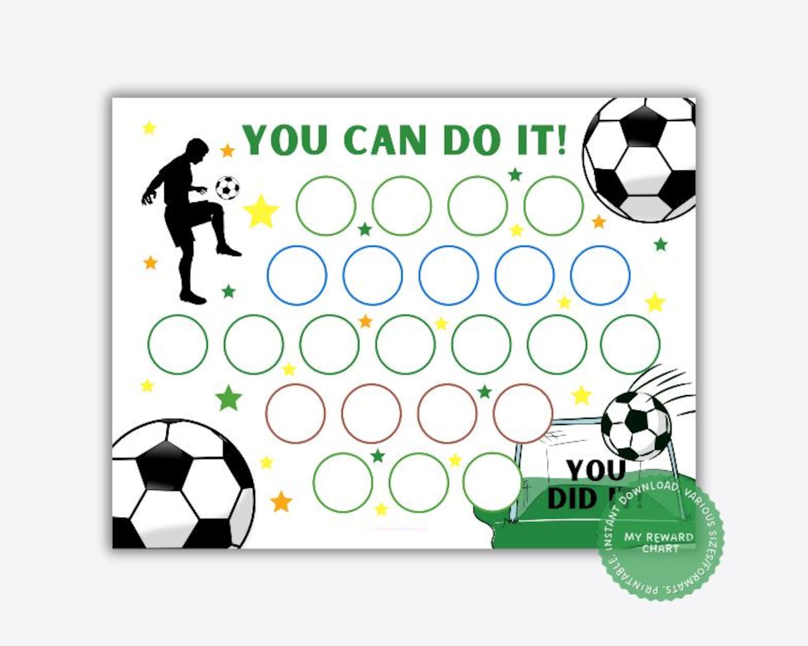 Soccer Reward Chart for Boys, Behavior Chart, Kids Sticker Chart, Goal ...