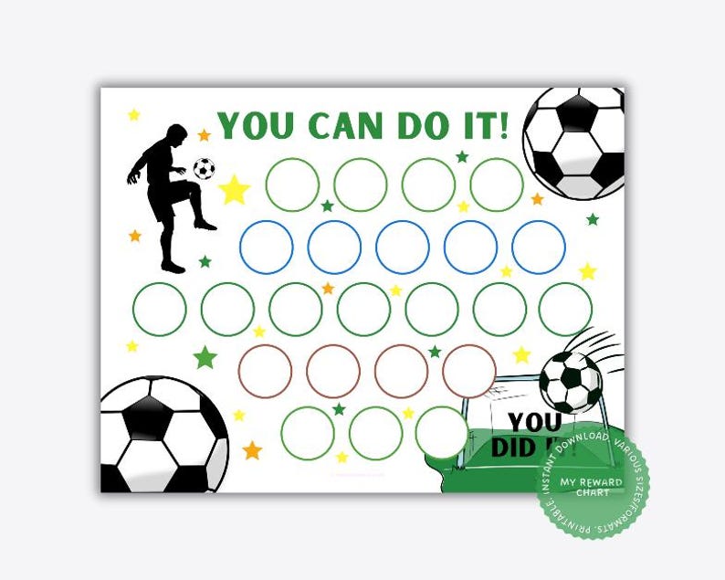 Soccer Reward Chart for Boys, Behavior Chart, Kids Sticker Chart, Goal ...